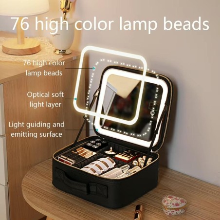 Cosmetiquera con espejo y luz Led 26x20x9.5cm